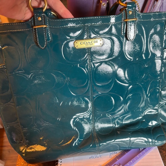 Coach | Bags | Coach Teal Embossed Leather Tote Bag | Poshmark